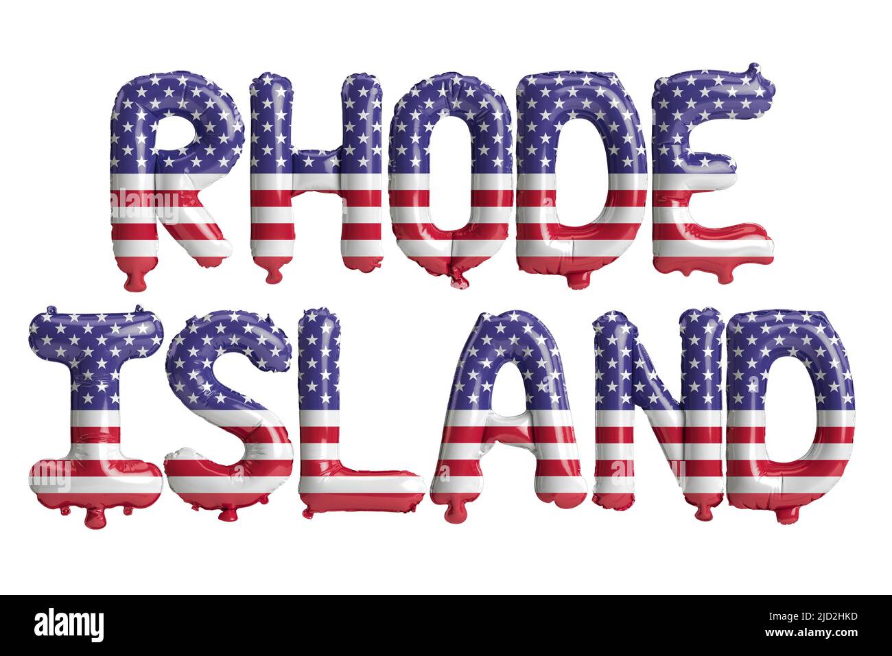 3d illustration of rhode island-letter balloons with usa flag colors ...