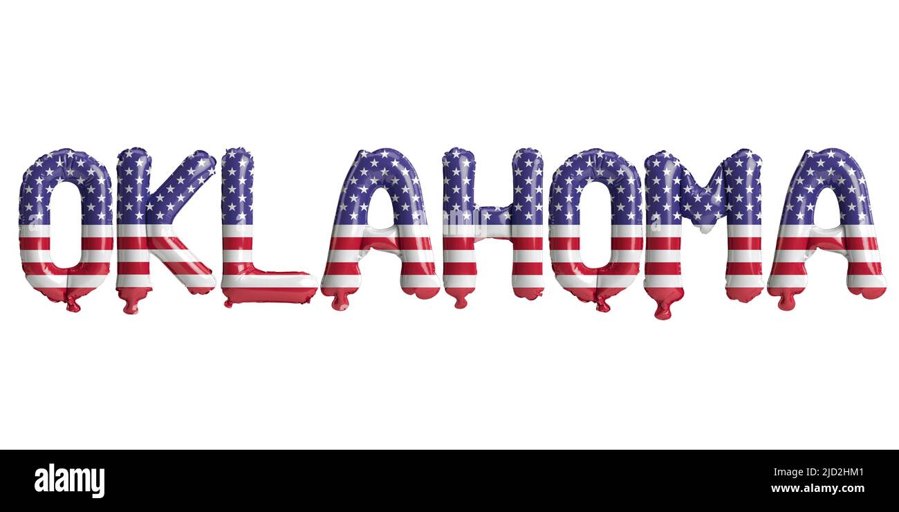 3d illustration of oklahoma-letter balloons with usa flag colors ...