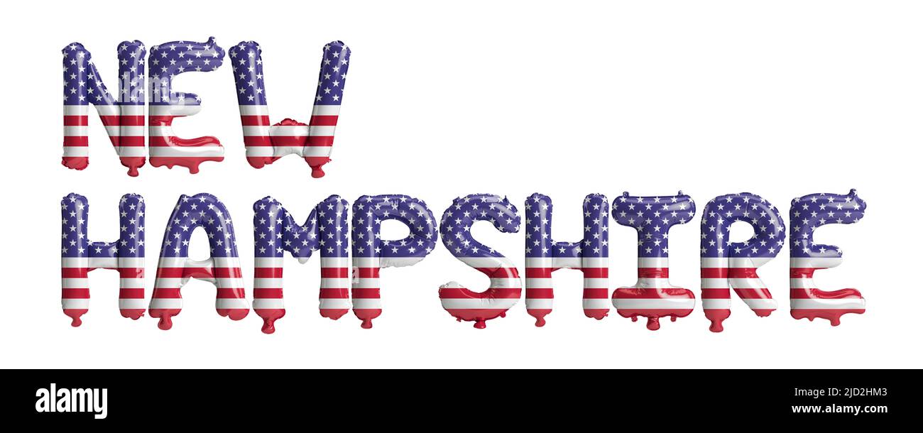 3d illustration of new hampshire-letter balloons with usa flag colors ...