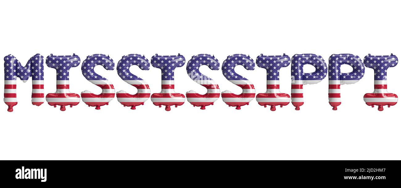 3d illustration of mississippi-letter balloons with usa flag colors ...