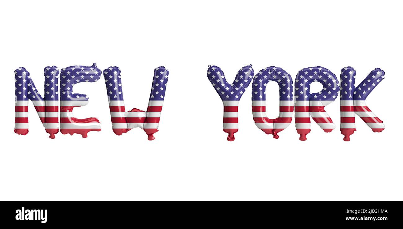 3d illustration of new york-letter balloons with usa flag colors ...