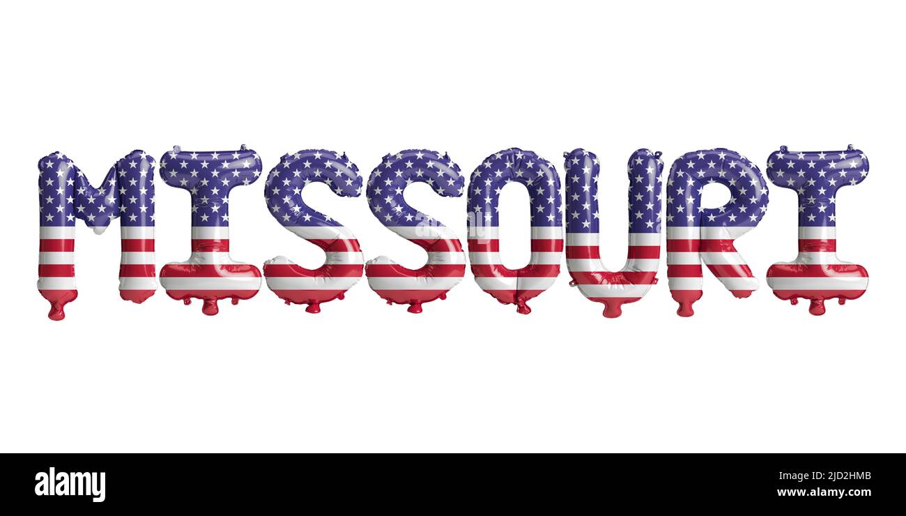 3d illustration of missouri-letter balloons with usa flag colors ...