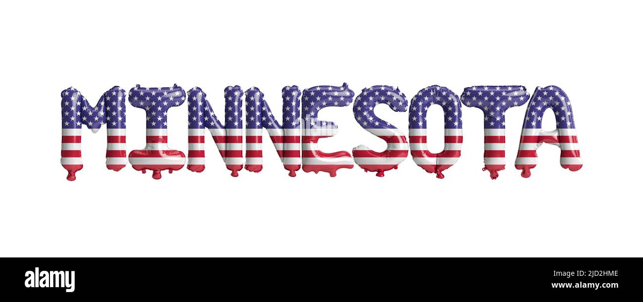 3d illustration of minnesota-letter balloons with usa flag colors ...