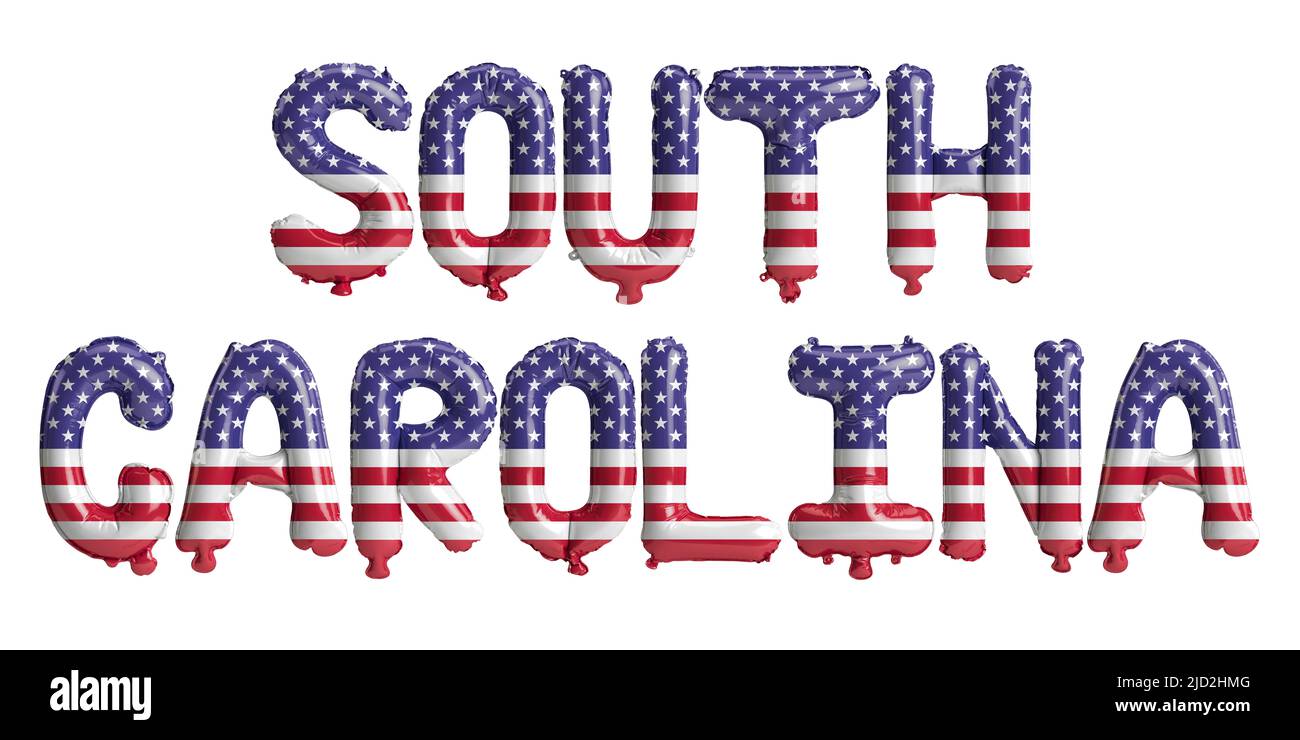 3d illustration of south carolina-letter balloons with usa flag colors ...
