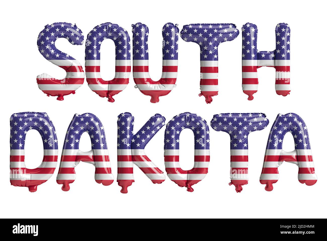 3d illustration of South dakota-letter balloons with usa flag colors ...