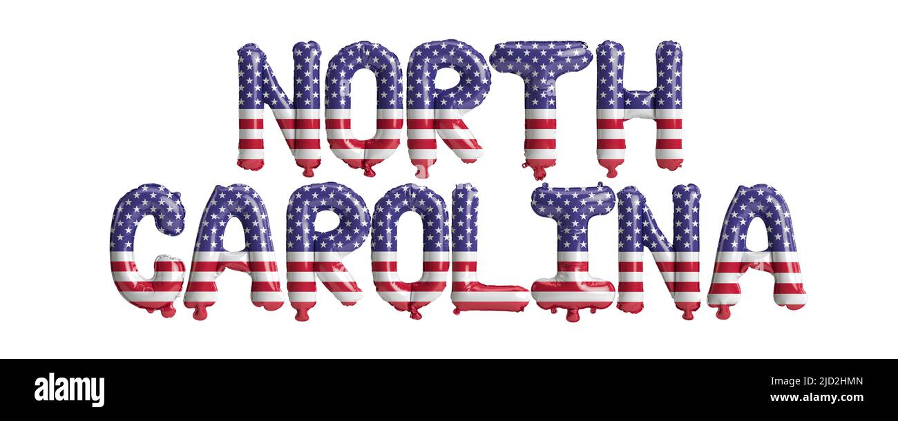 3d illustration of north carolina-letter balloons with usa flag colors ...