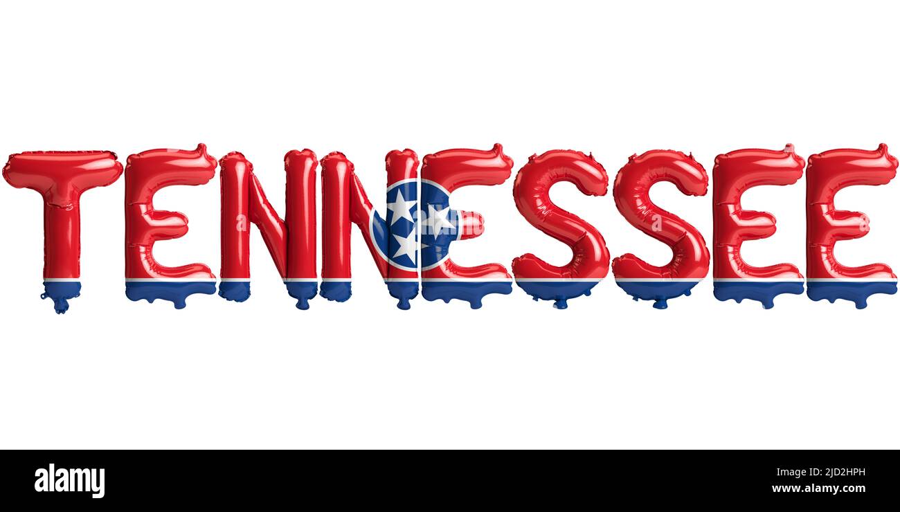 3d illustration of Tennessee-letter balloons with state flag colors ...