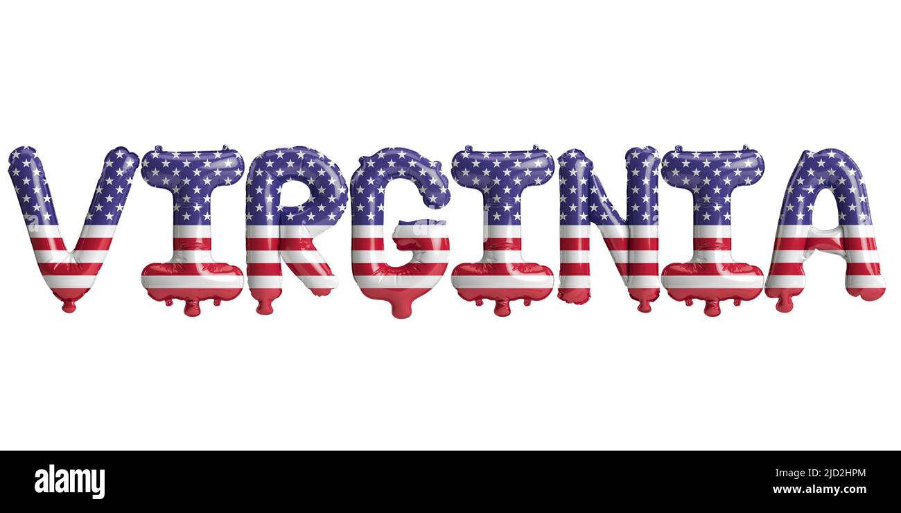 3d illustration of virginia-letter balloons with usa flag colors ...