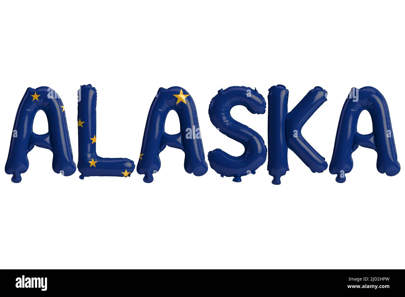 3d illustration of alaska-letter balloons with state flag colors ...