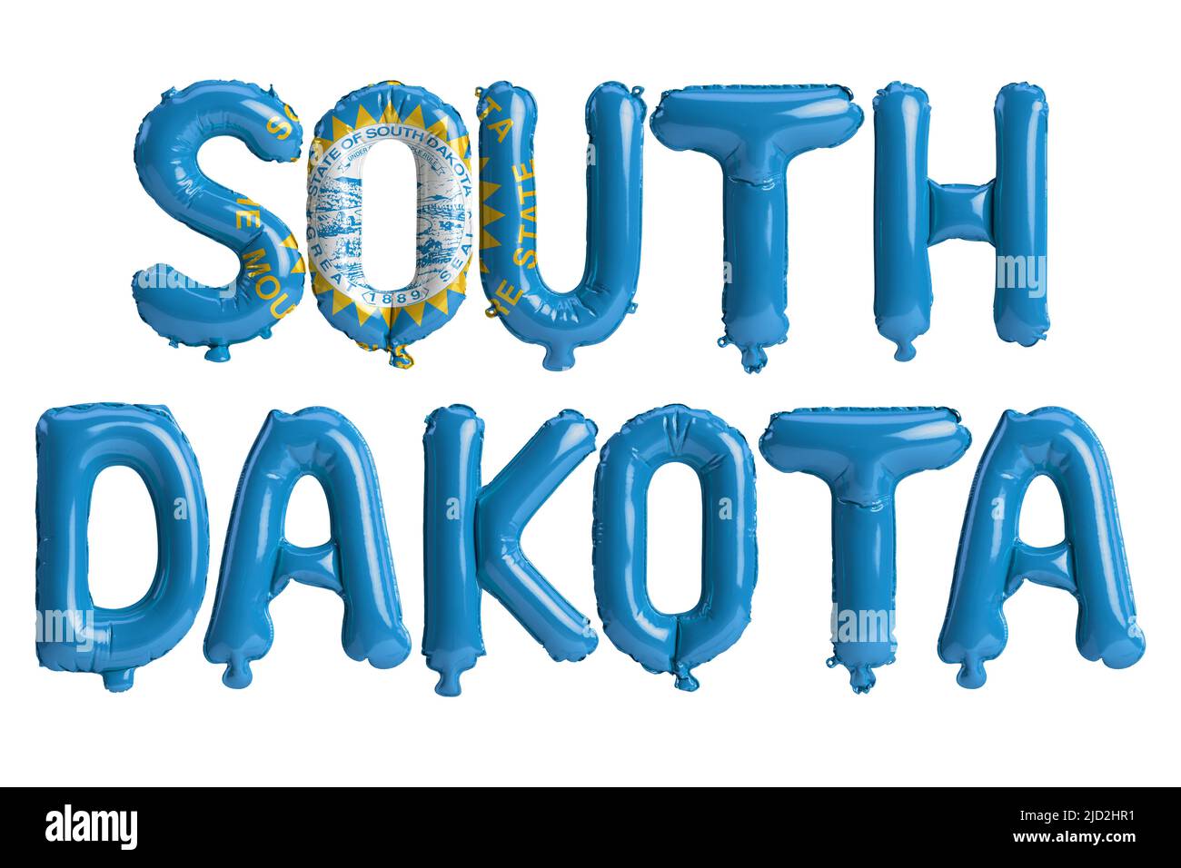 3d illustration of south dakota-letter balloons with state flag colors ...