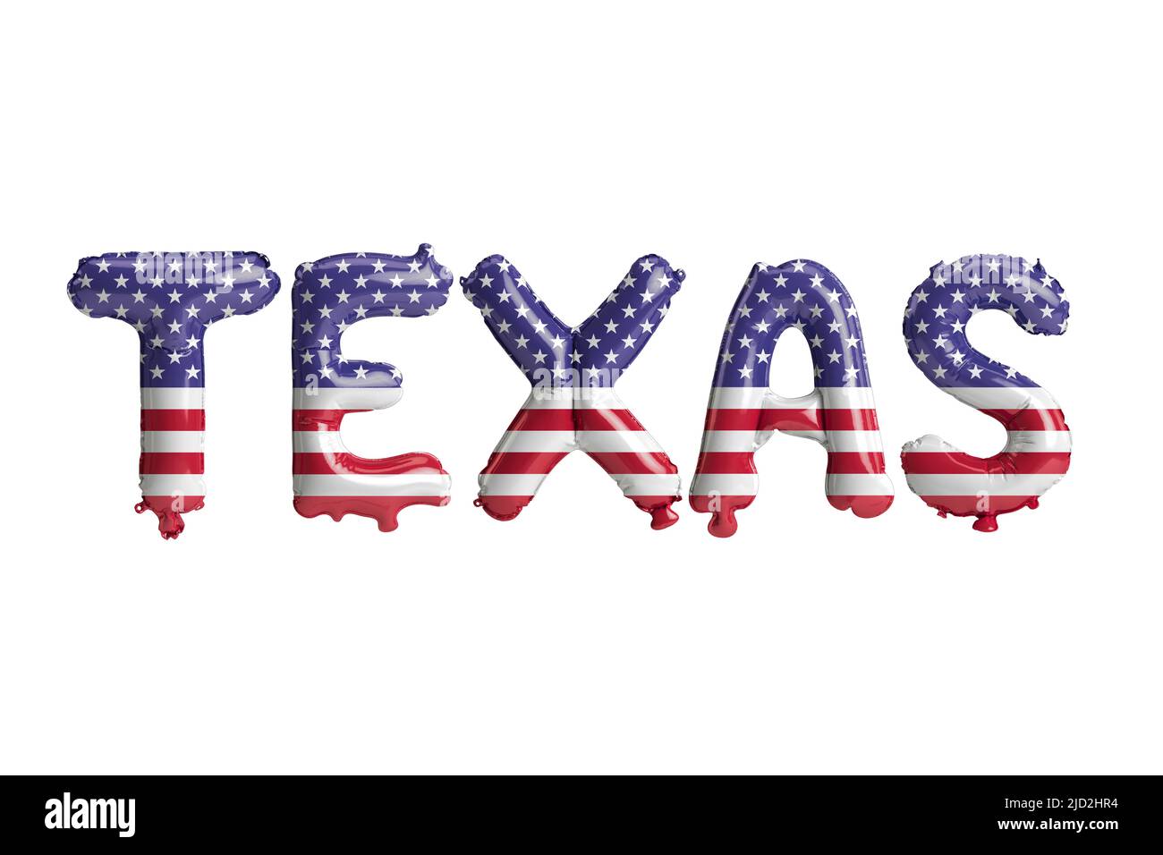 3d illustration of Texas-letter balloons with usa flag colors isolated ...
