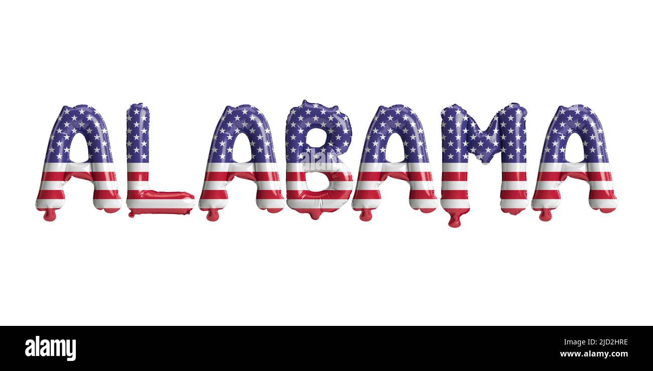 3d illustration of alabama-letter balloons with usa flag colors ...