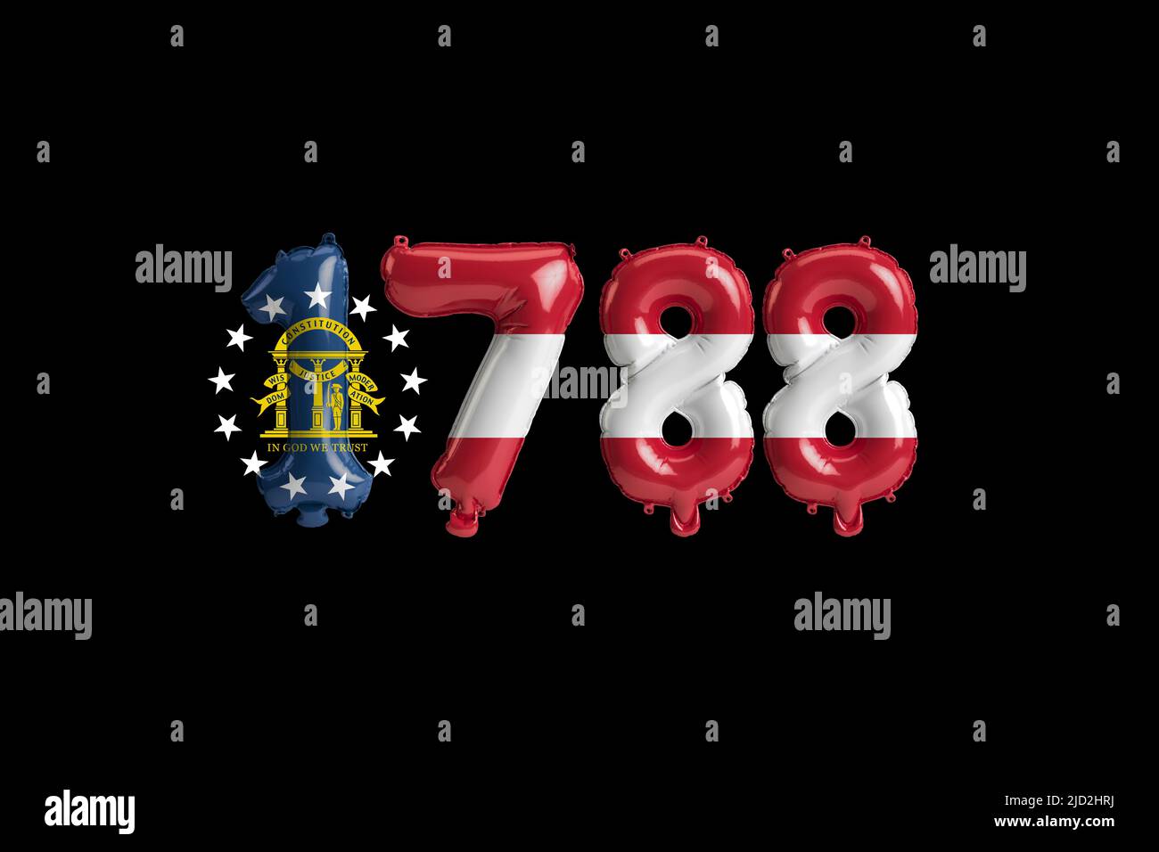 3d illustration of 1788 balloon with georgia flag colors isolated on ...