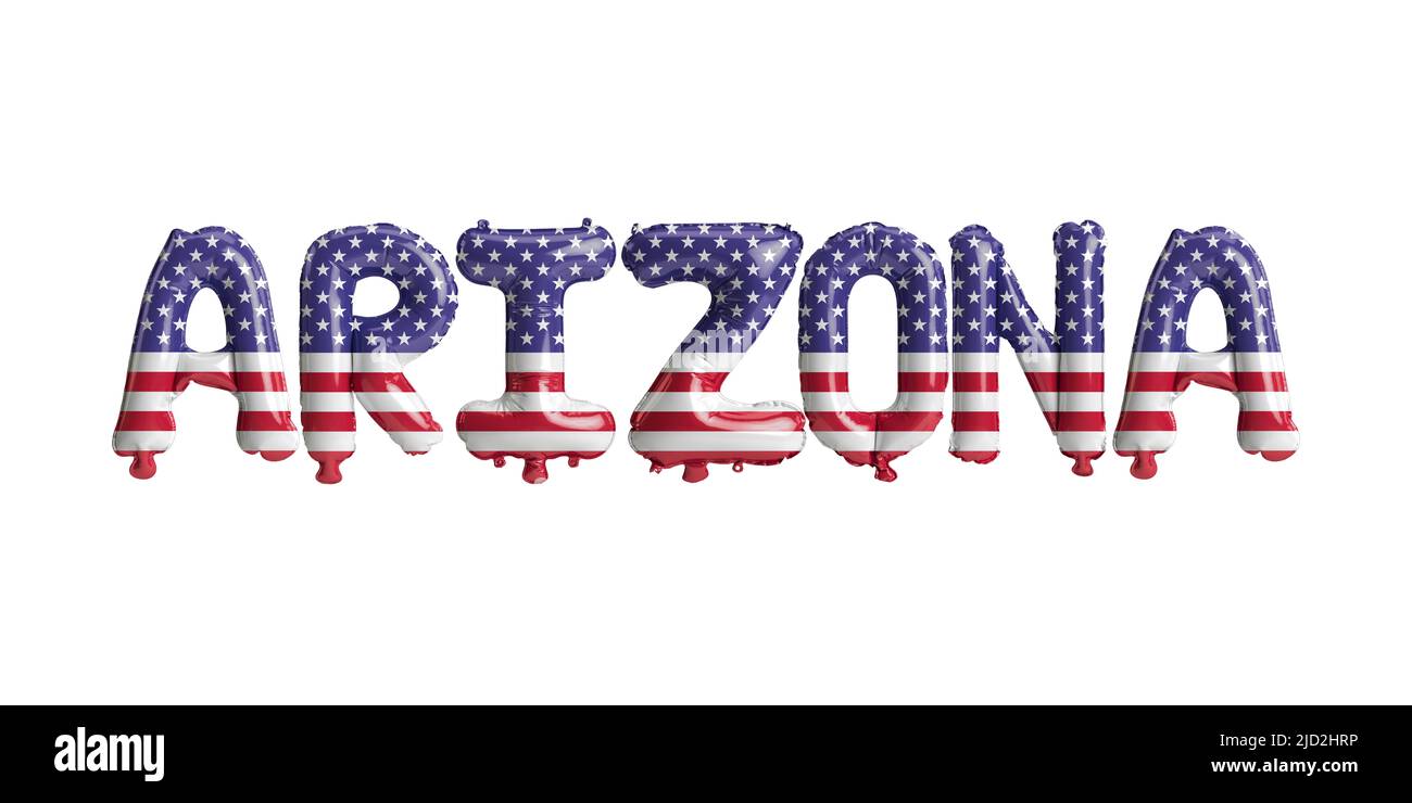 3d illustration of arizona-letter balloons with usa flag colors ...
