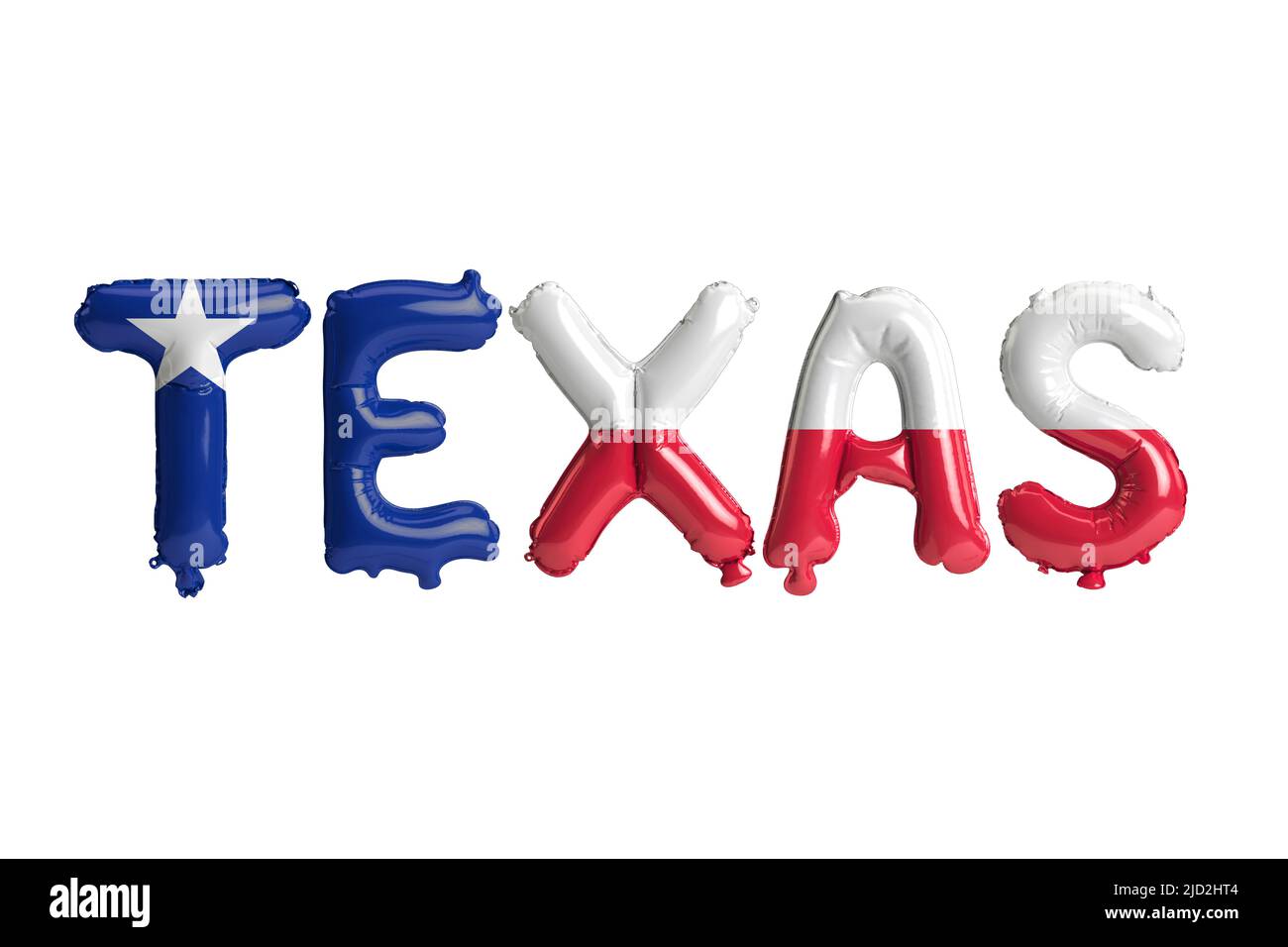 3d illustration of Texas-letter balloons with state flag colors ...