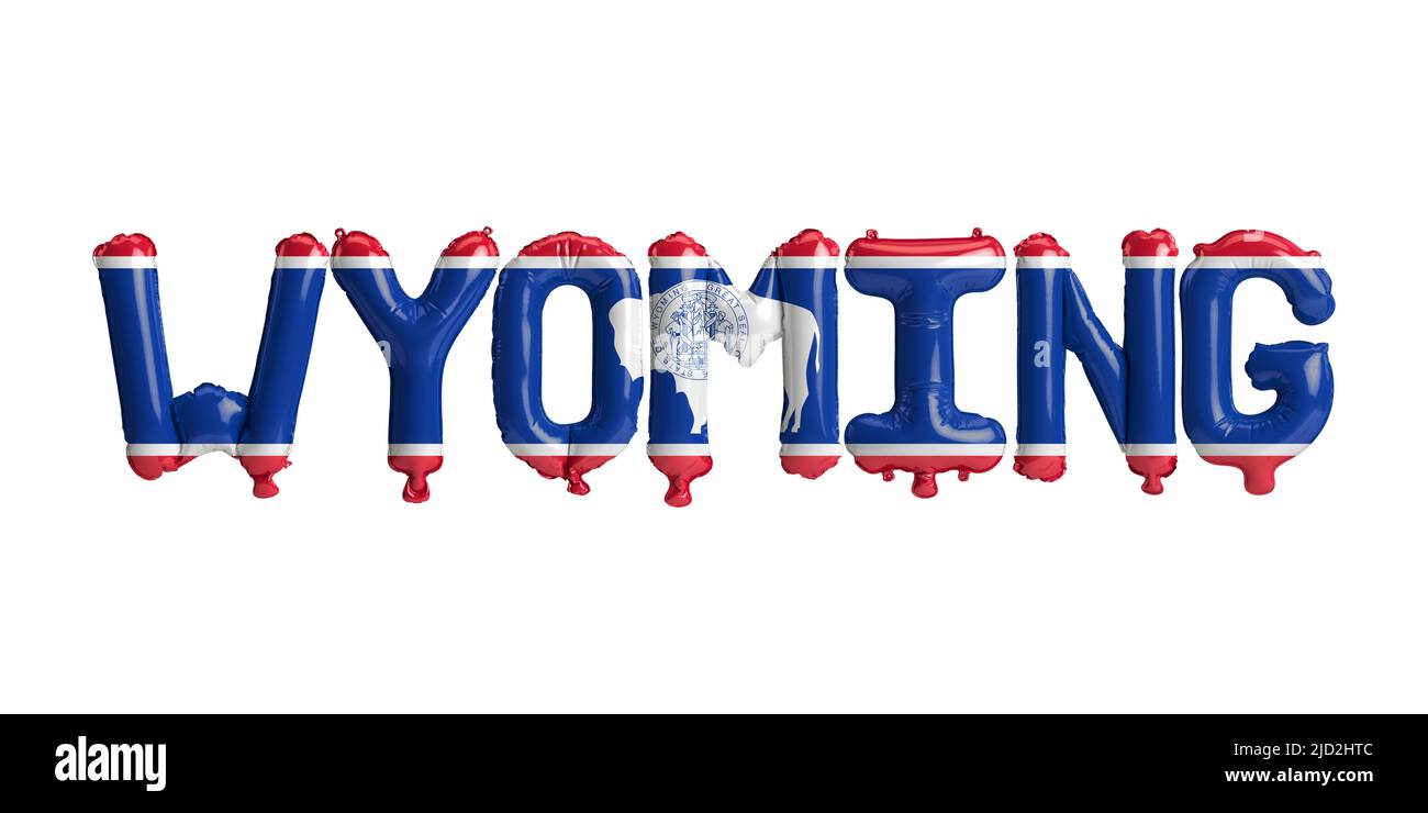 3d illustration of wyoming-letter balloons with state flag colors ...