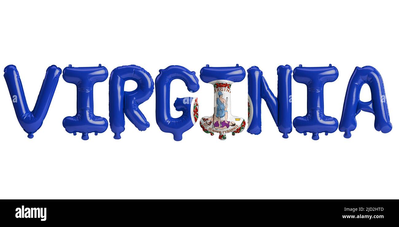 3d illustration of virginia-letter balloons with state flag colors ...