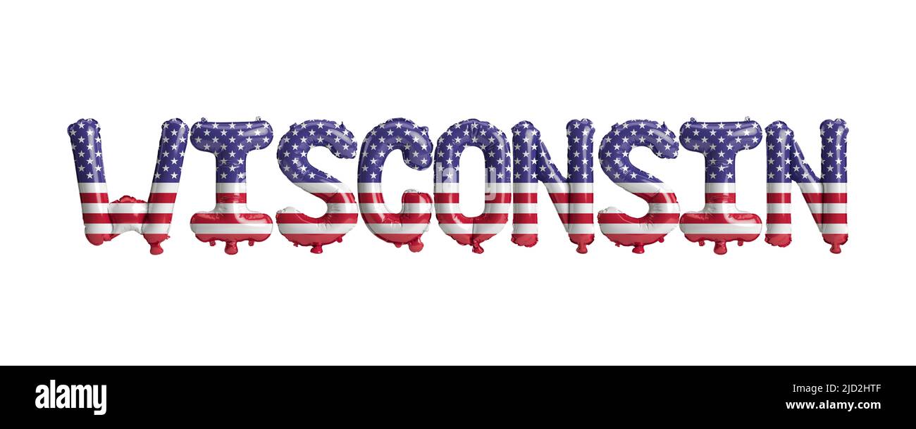 3d illustration of wisconsin-letter balloons with usa flag colors ...