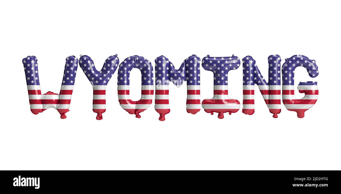 3d illustration of wyoming-letter balloons with usa flag colors ...