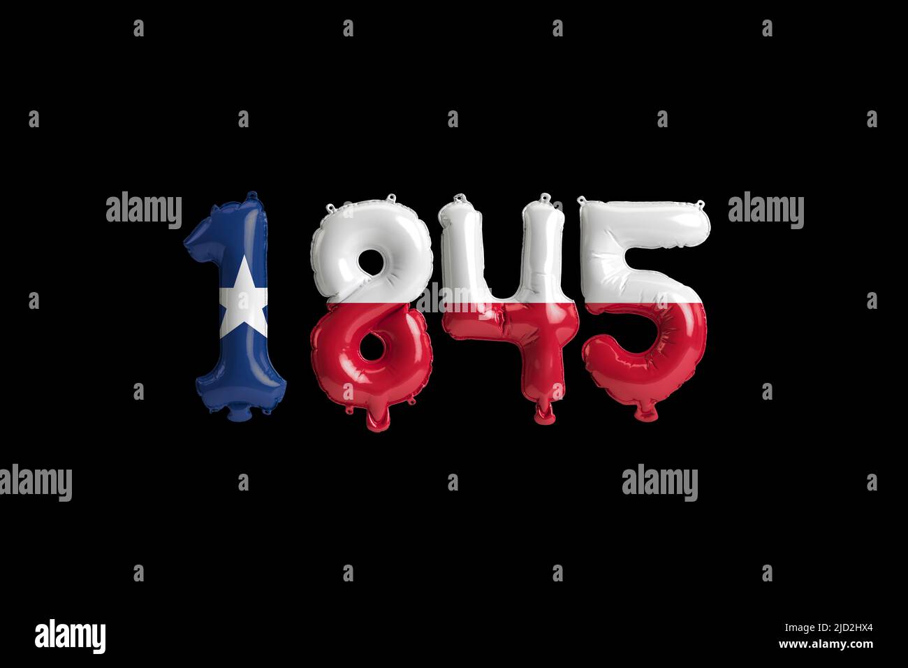 3d illustration of 1845 balloon with texas flag colors isolated on ...