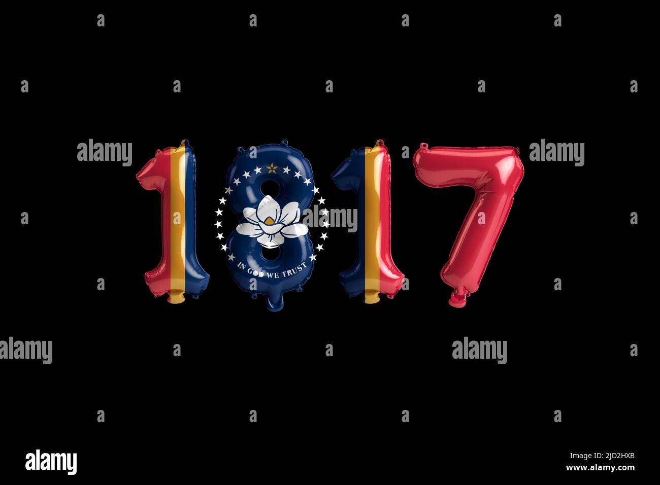 3d illustration of 1817 balloon with mississippi flag colors isolated ...