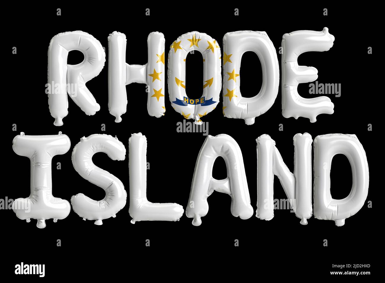 3d illustration of Rhode Island-letter balloons with state flag colors ...