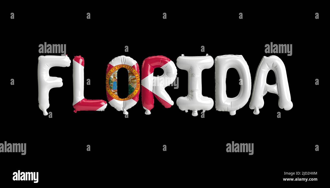 3d illustration of florida-letter balloons with state flag colors ...