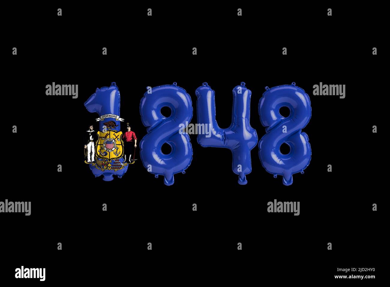 3d illustration of 1848 balloon with wisconsin flag colors isolated on ...