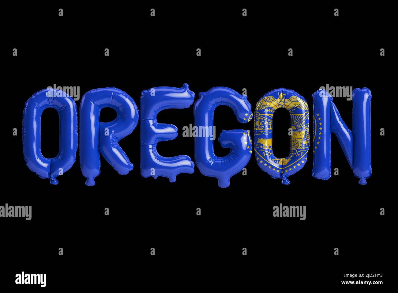 3d illustration of Oregon-letter balloons with state flag colors ...
