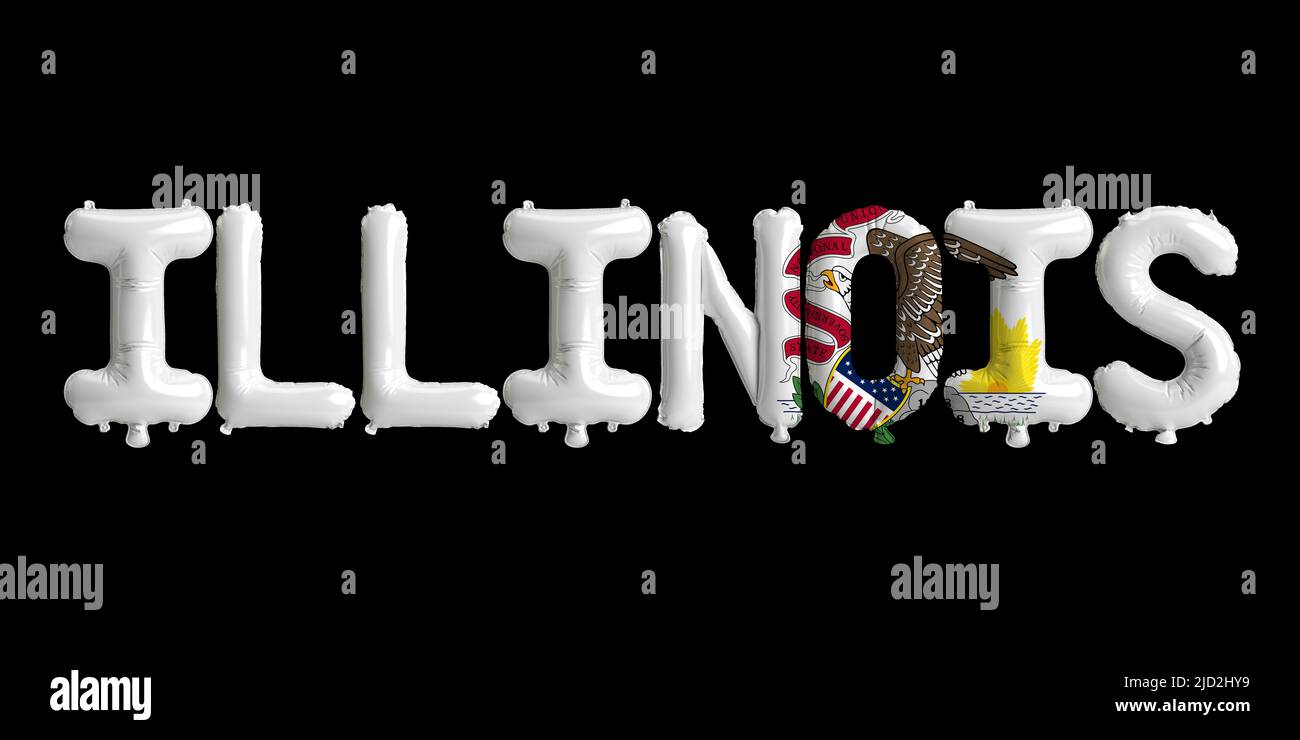 3d illustration of illinois-letter balloons with state flag colors ...