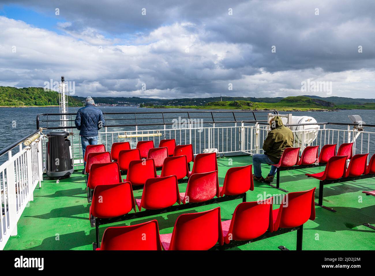 Onboard the ferry departing for the Isle of Mull, looking back to the ...