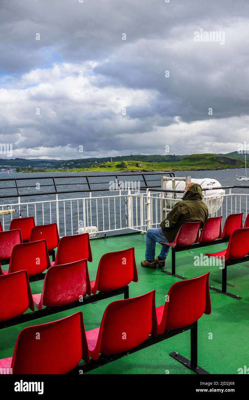 Onboard the ferry departing for the Isle of Mull, looking back to the ...