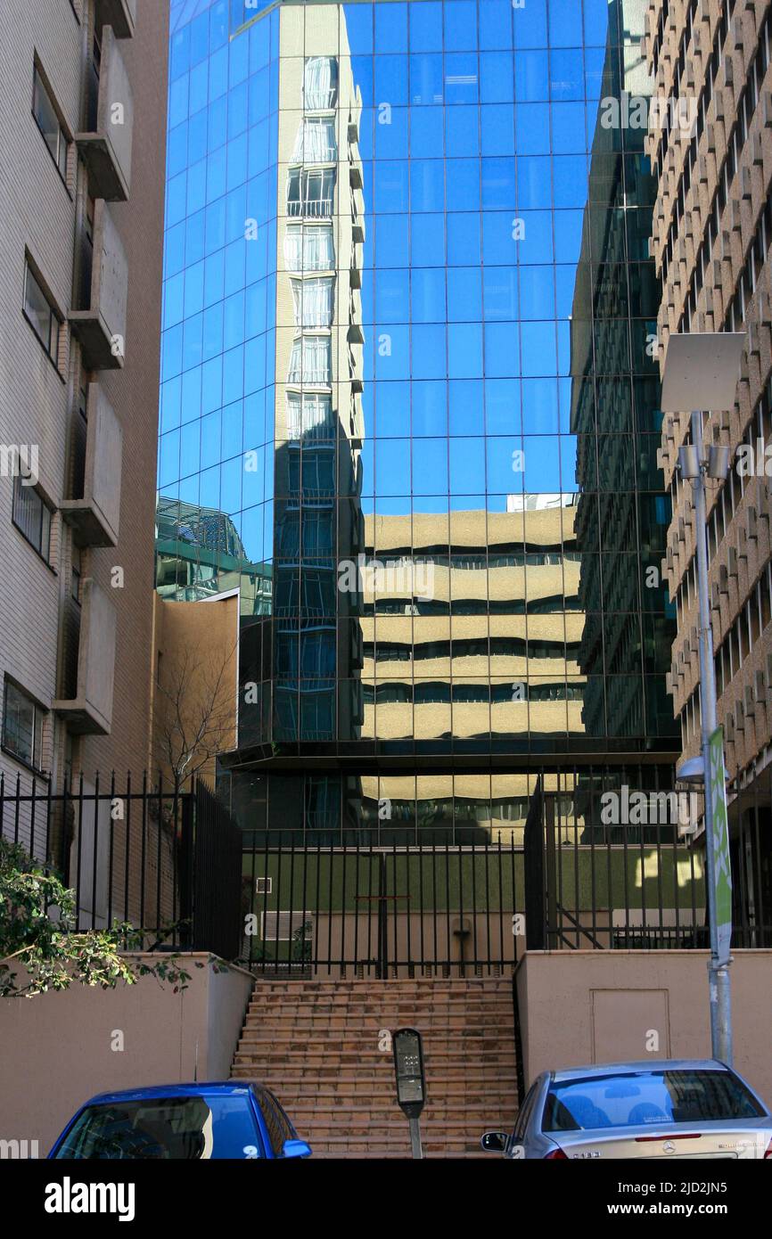 View of reflective building from street, Braamfontein, Johannesburg ...