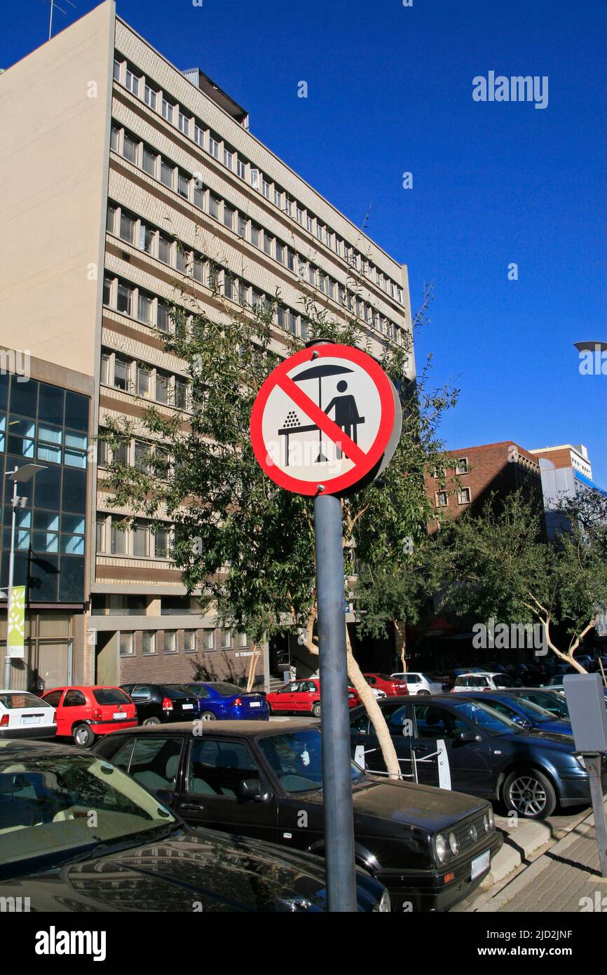 No hawkers sign and buildings, Braamfontein, Johannesburg, Gauteng ...