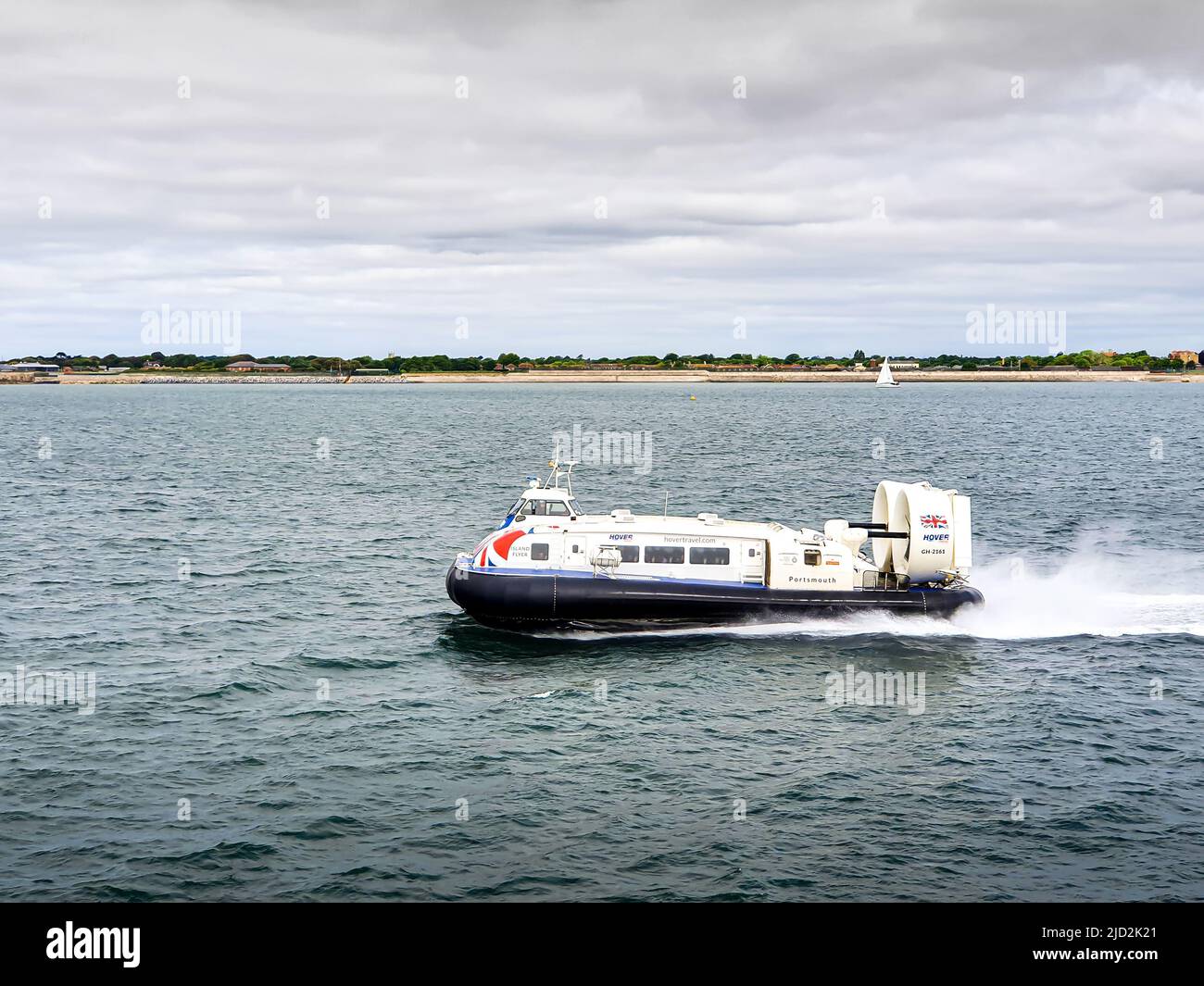 passenger and freight hovercraft in flight with buoyancy skirt inflated ...