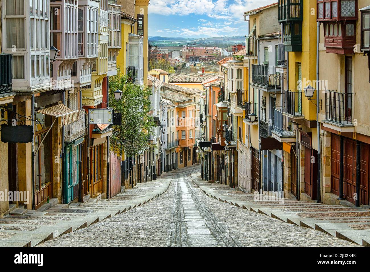 Famous street of Zamora in Spain with colorful houses and typical ...