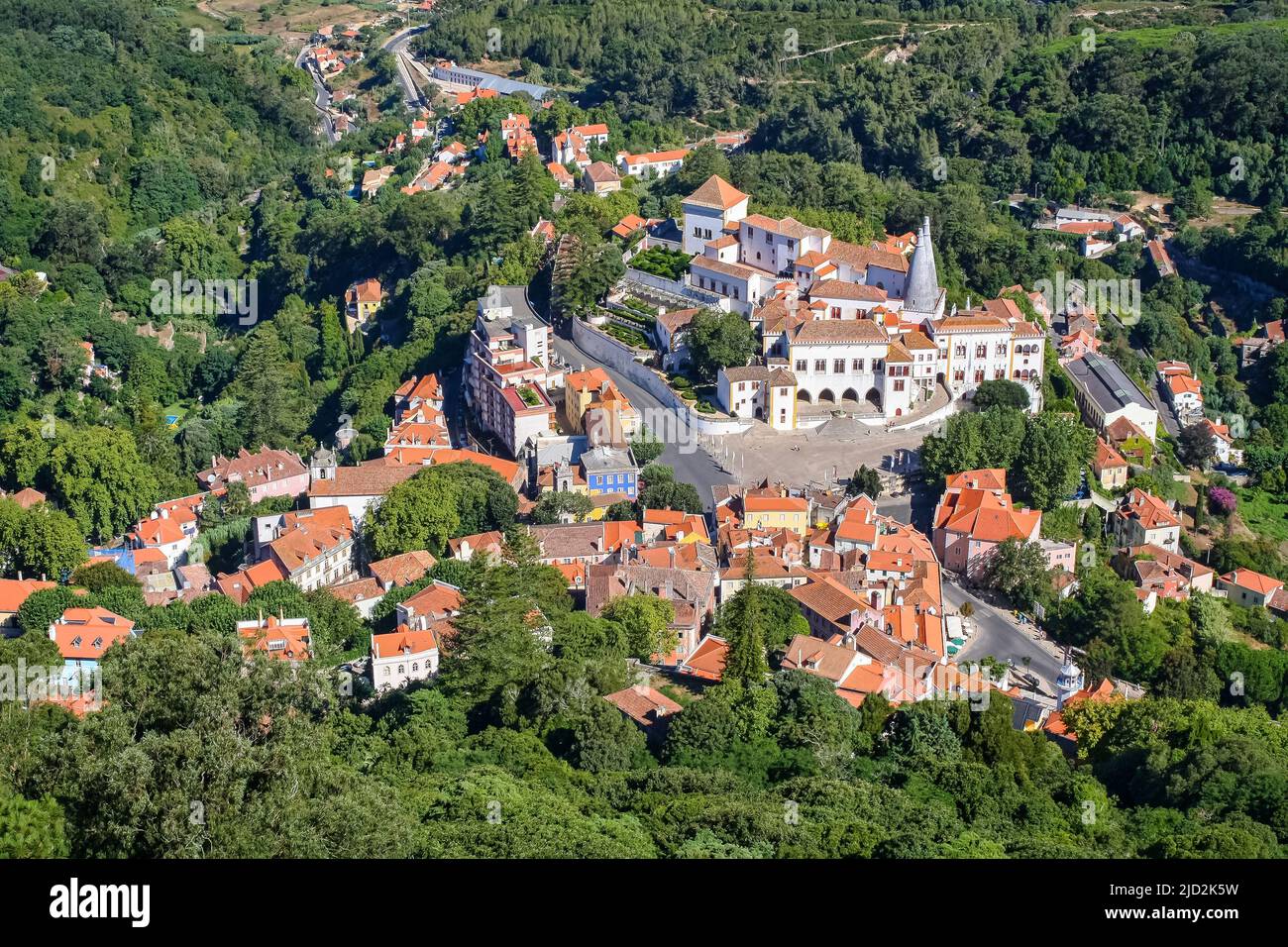 Aerial view of the city of Sintra in Portugal located between forests ...