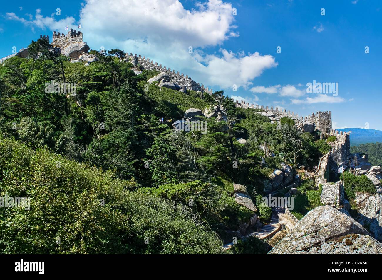 Lisbon defense castle in Portugal with wall along mountain Stock Photo ...