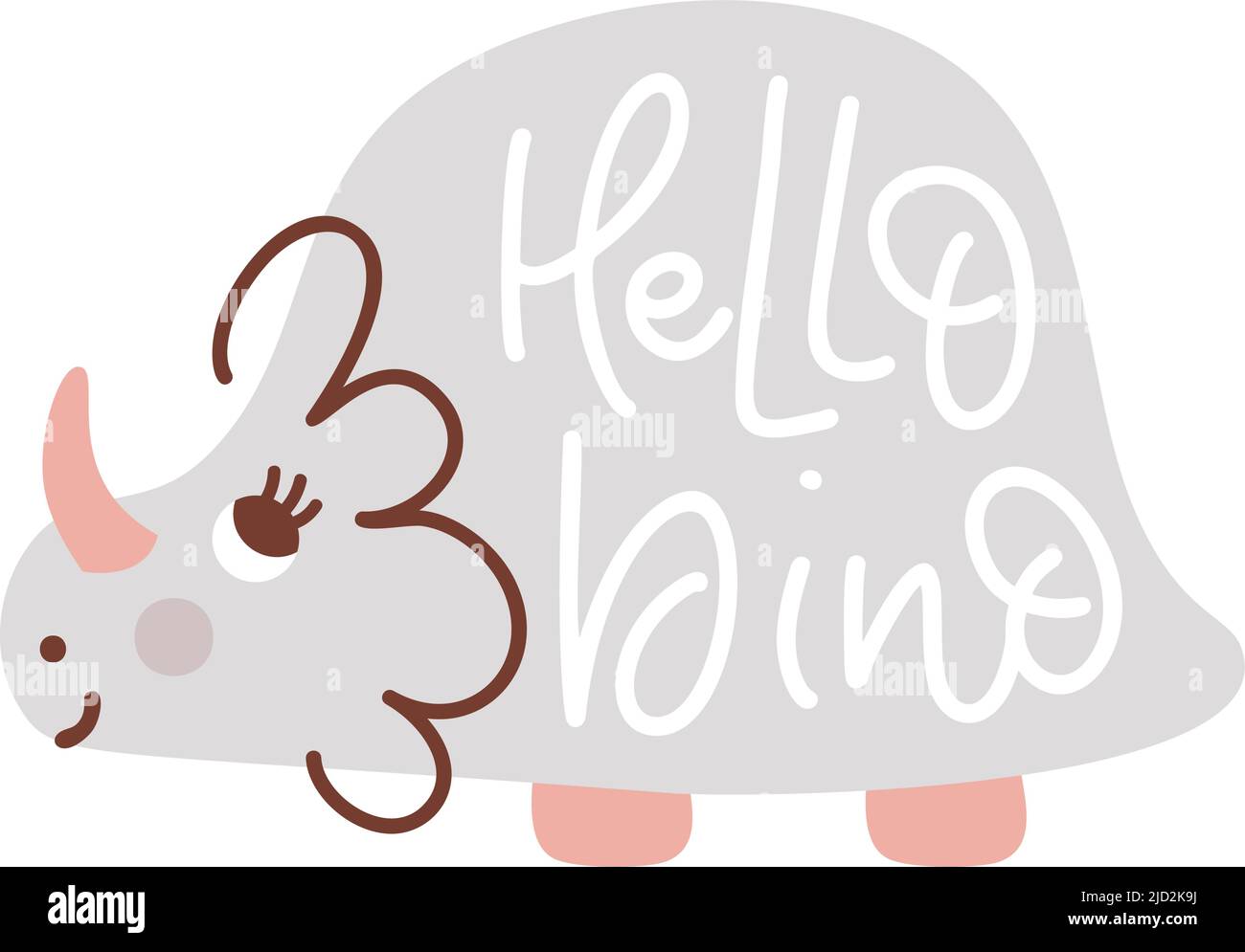 Vector cute baby triceratops Dinosaur with text Hello Dino. Hand drawn ...