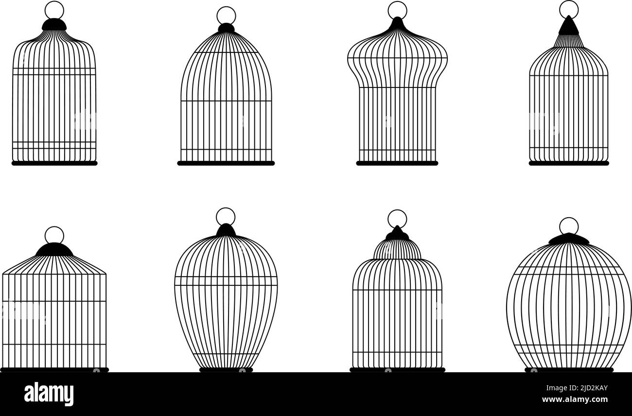 Black silhouettes of bird cages, vector illustration Stock Vector Image ...