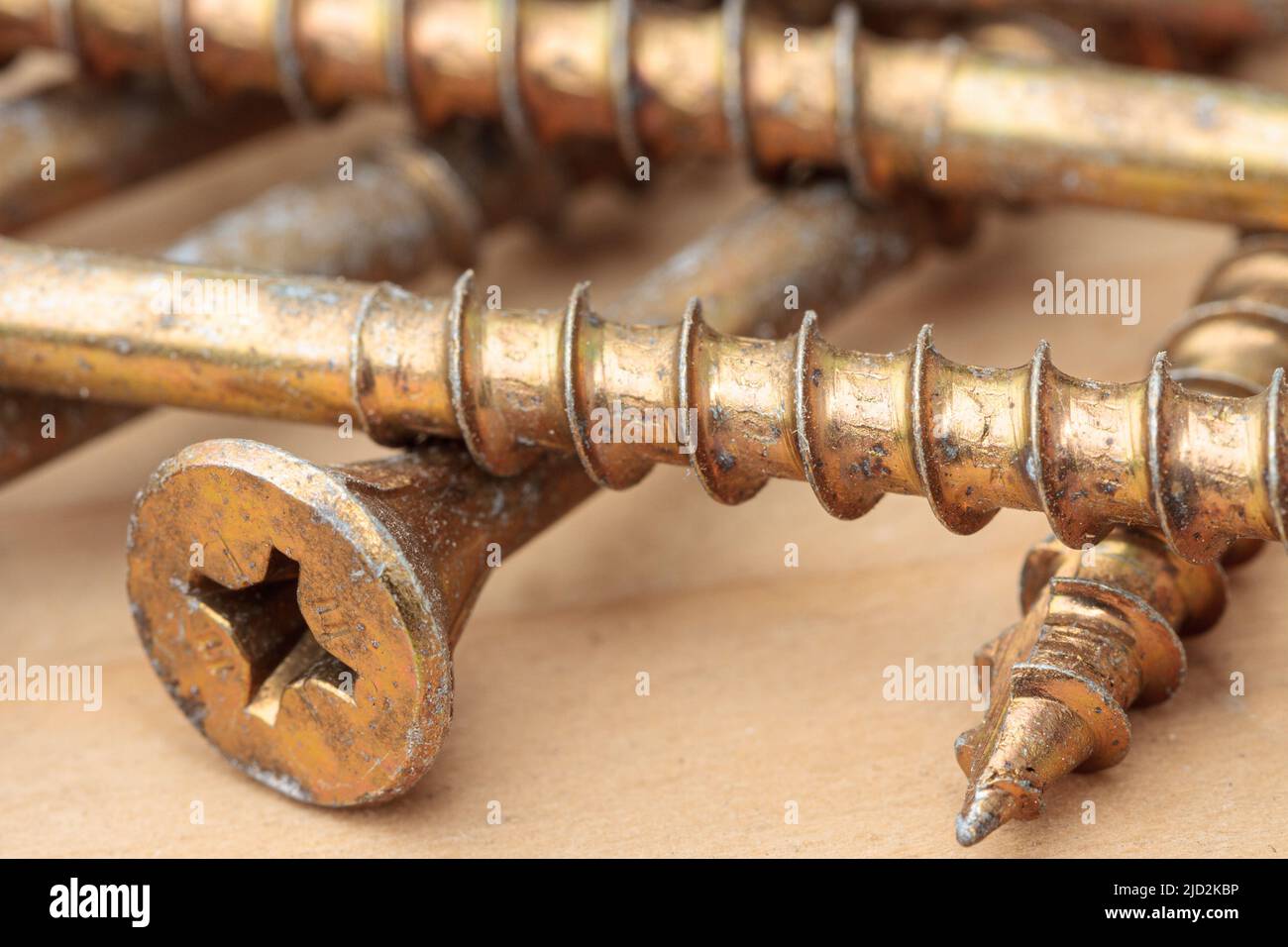 Brassed Speed Drive screws macro Stock Photo - Alamy