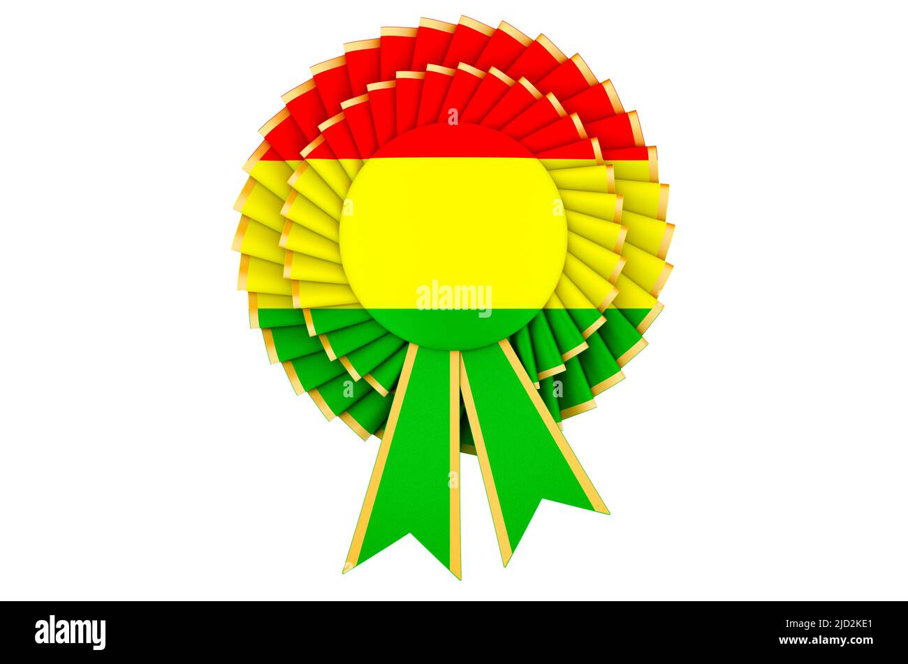 Bolivian flag painted on the award ribbon rosette. 3D rendering ...
