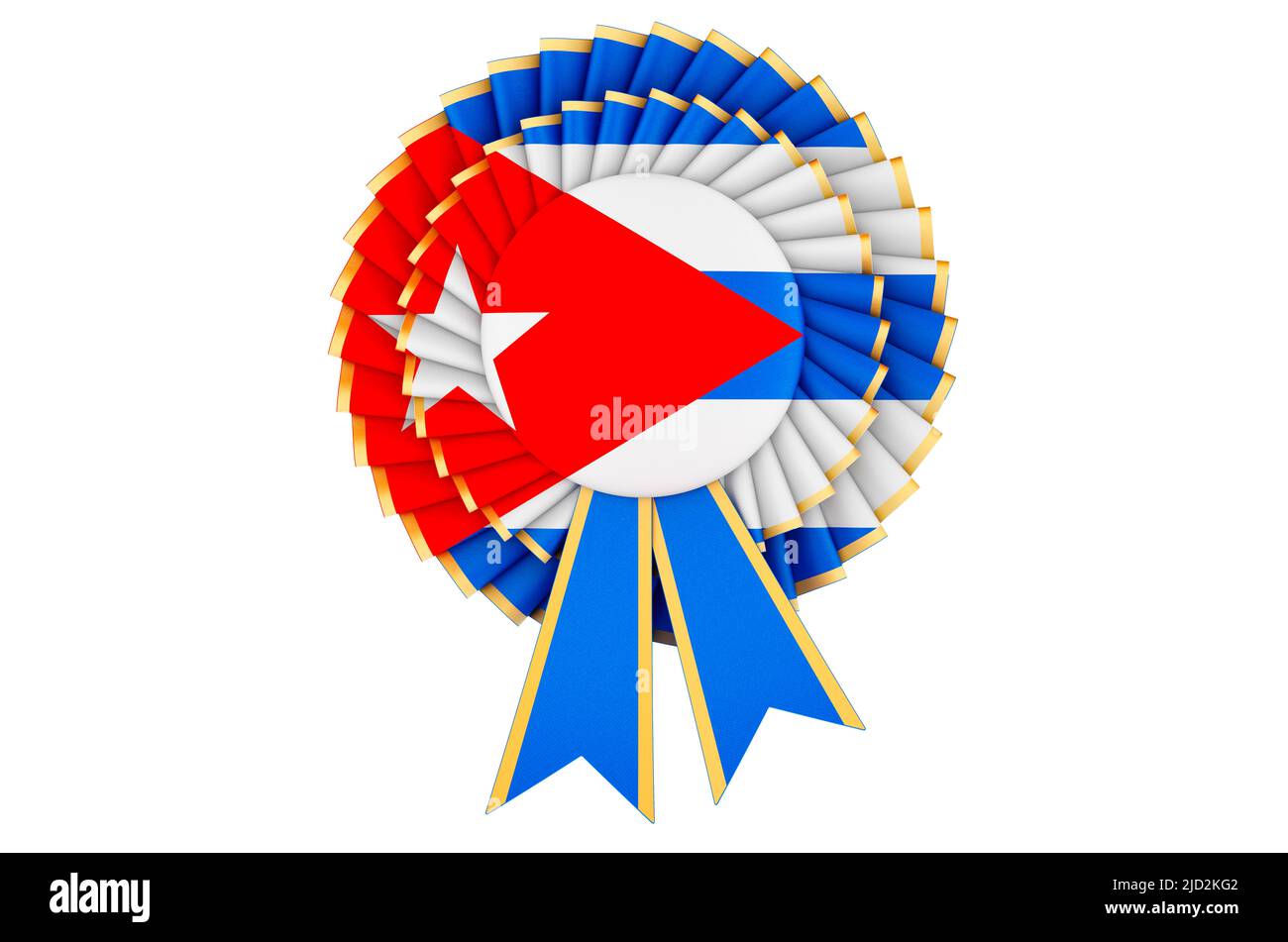Cuban flag painted on the award ribbon rosette. 3D rendering isolated ...