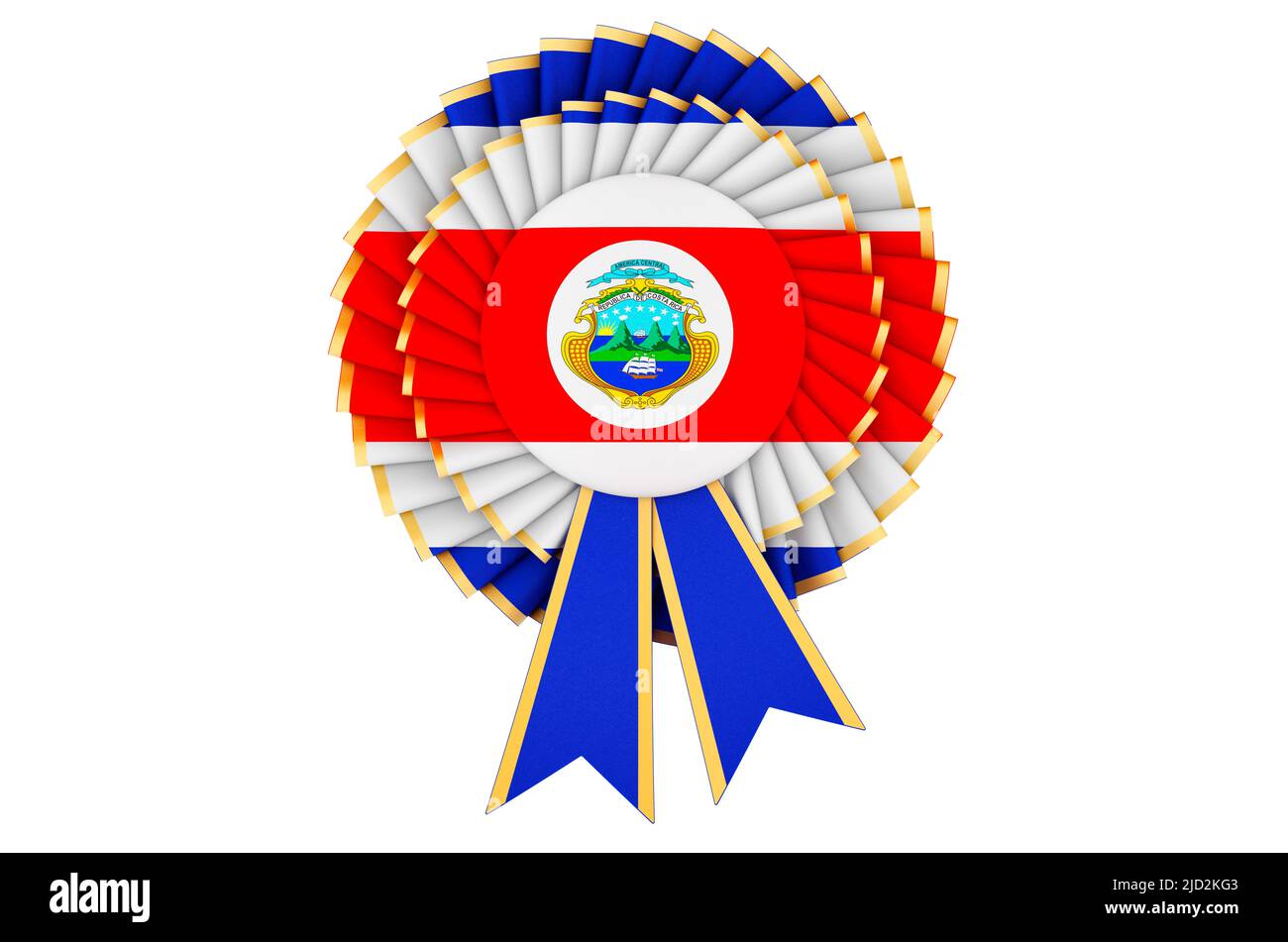 Costa Rican flag painted on the award ribbon rosette. 3D rendering ...