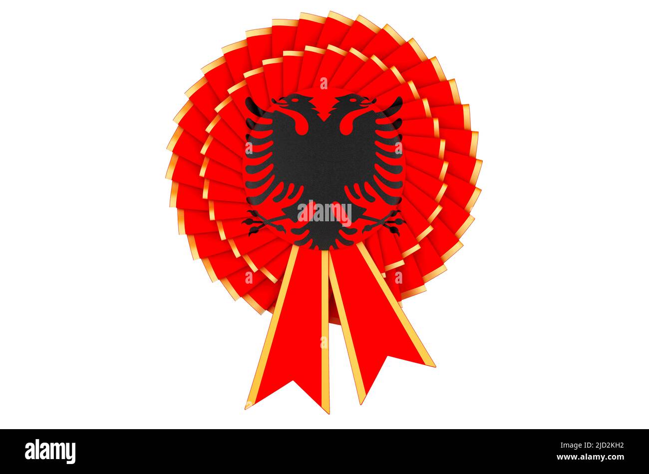 Albanian flag painted on the award ribbon rosette. 3D rendering ...