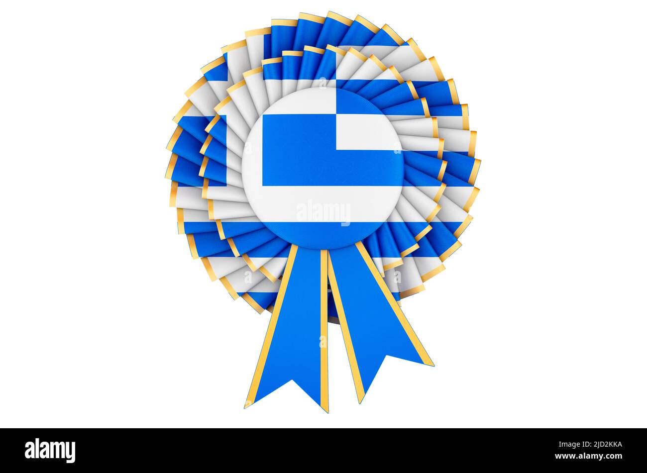 Greek flag painted on the award ribbon rosette. 3D rendering isolated ...