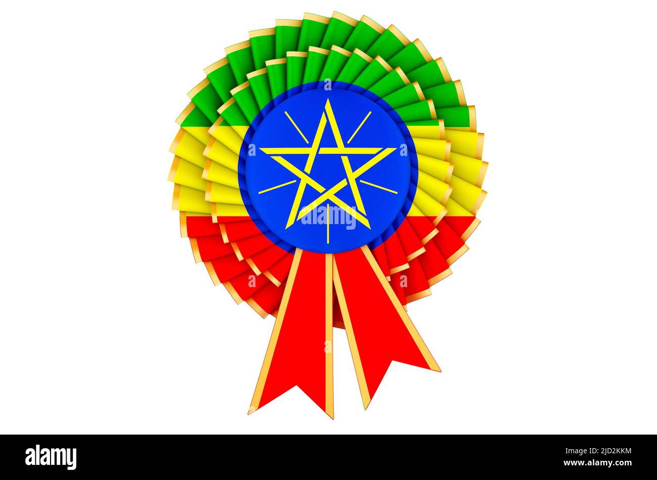 Ethiopian flag painted on the award ribbon rosette. 3D rendering ...