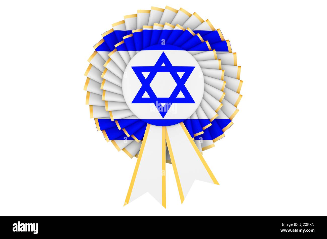 Israeli flag painted on the award ribbon rosette. 3D rendering isolated ...