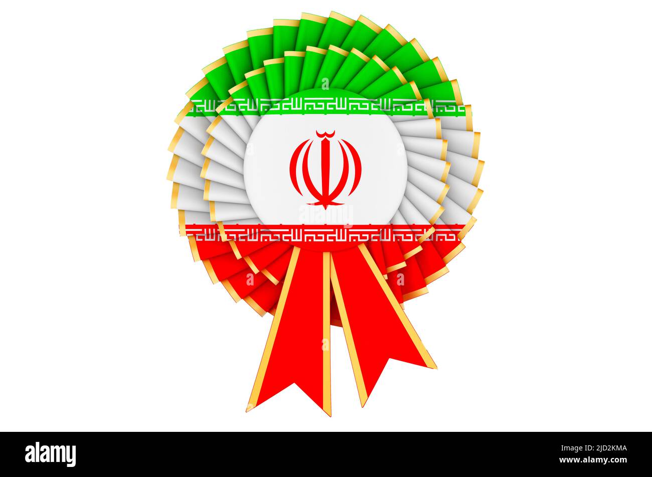 Iranian flag painted on the award ribbon rosette. 3D rendering isolated ...
