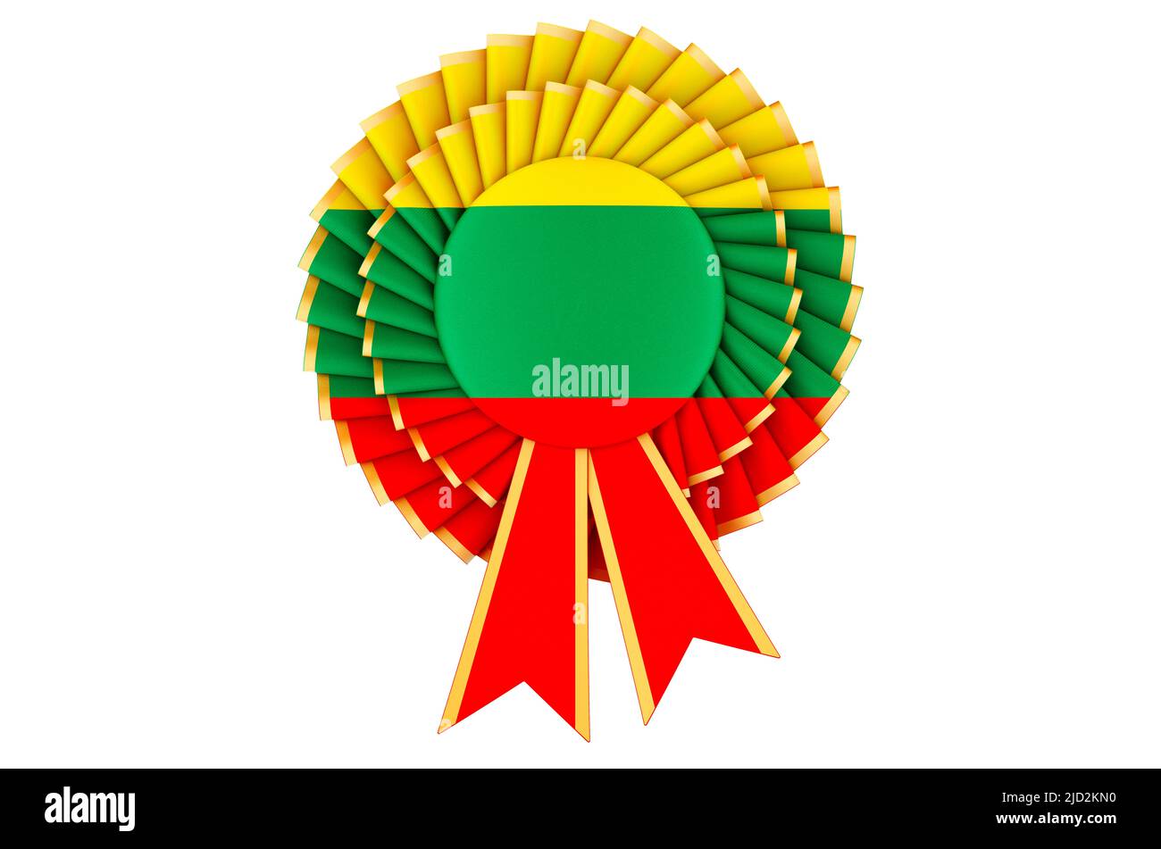 Lithuanian flag painted on the award ribbon rosette. 3D rendering ...